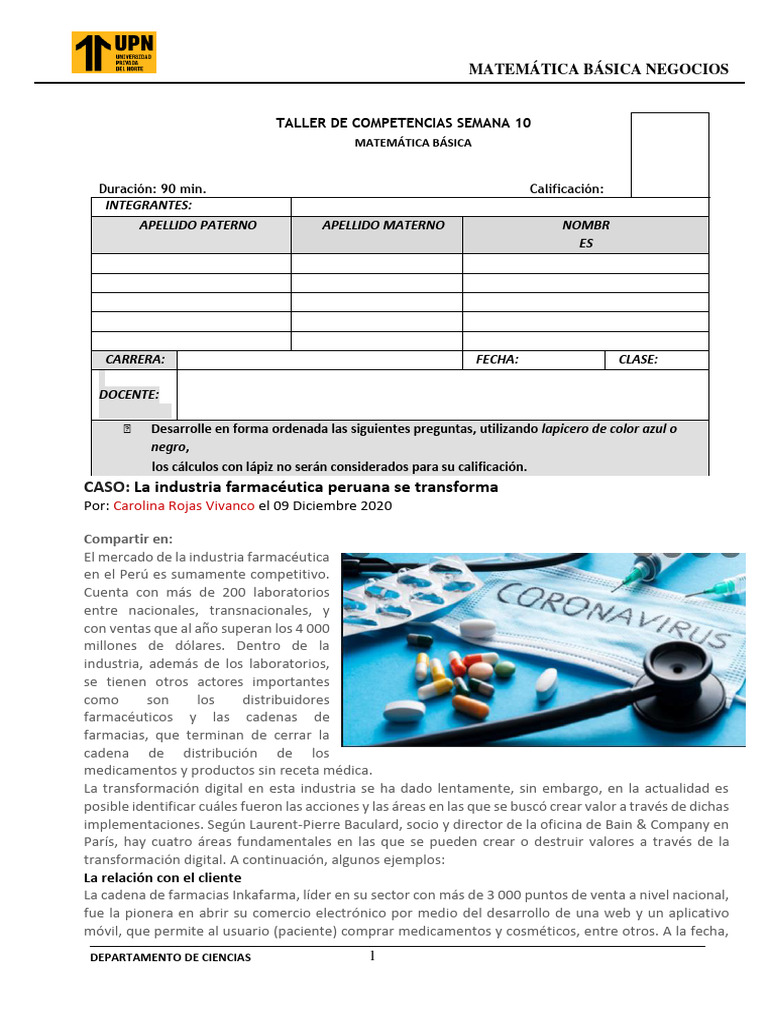 Taller de Competencias - Matba-Ug - Semana 10 | PDF | Farmacéutico | Farmacia