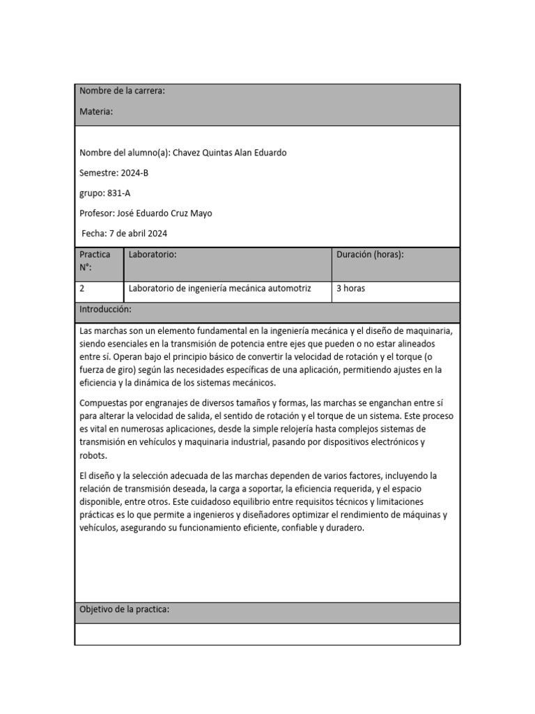 Pr-Ctica de Marcha | PDF | Ingeniería | Engranaje