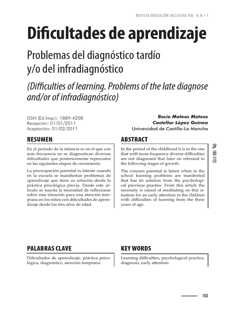 L01 - Dif Aprendizaje Dxtico Tardío - Mateos | PDF