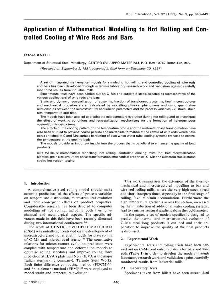 Application of Mathematical Modelling To Hot Rolling and Controlled ...