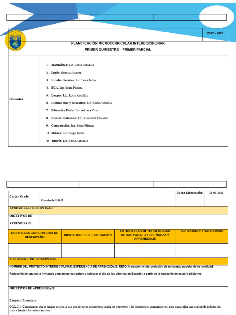 Planificacion Cuarto de Básica | PDF | Aprendizaje | Cuentos