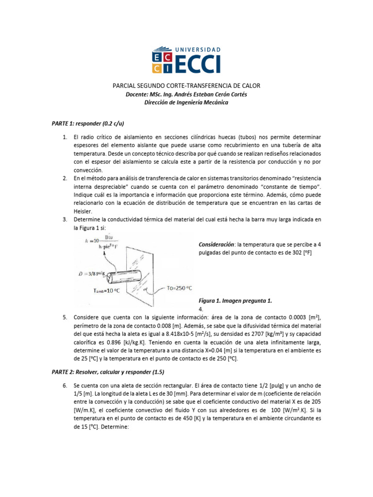 Parcial Segundo Corte TC 2024 1 | PDF | Convección | Conduccion termica