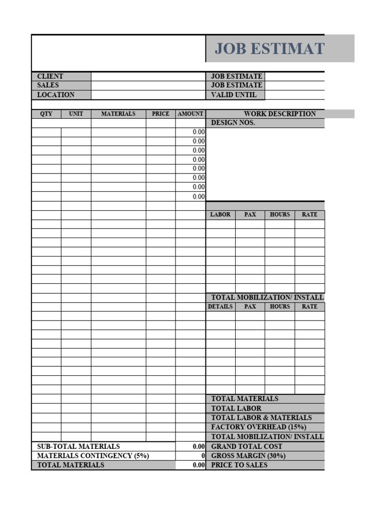 Job Estimate Template for Clients | PDF