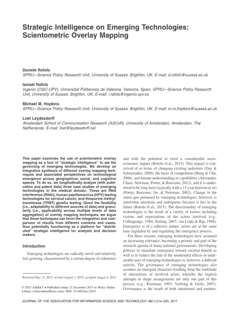 Asso For Info Science Tech - 2015 - Rotolo - Strategic Intelligence On Emerging Technologies ...