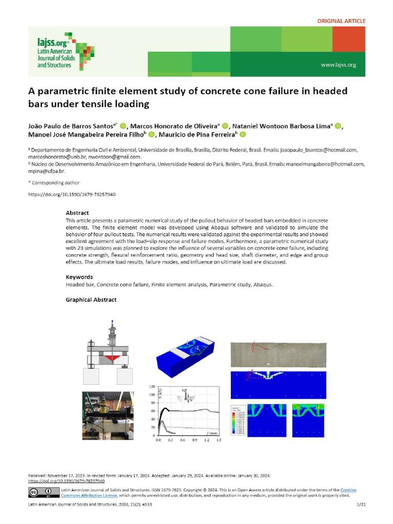 A parametric finite element study of concrete cone failure in headed bars under tensile loading ...