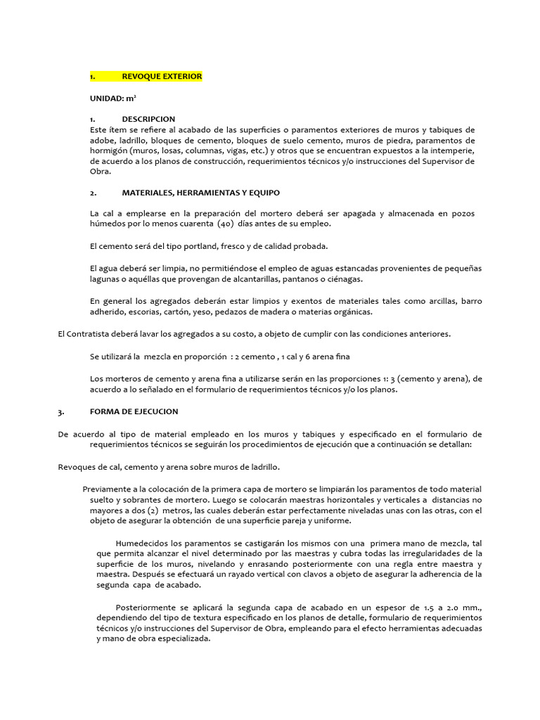 REVOQUE EXTERIOR | PDF | Cemento | Mortero (Albañilería)