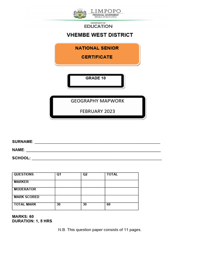 Mapwork Task Grade 10 - ENGLISH | PDF | Cartography | Earth Sciences