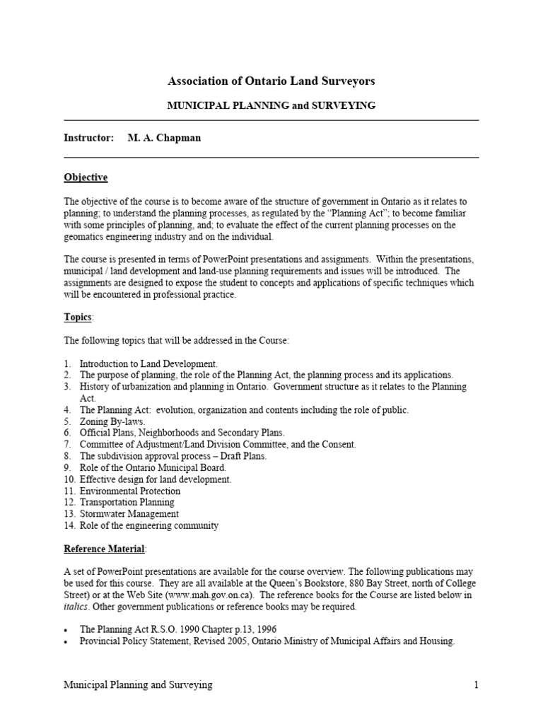 Municipal Planning And Surveying Course Outline Pdf Surveying