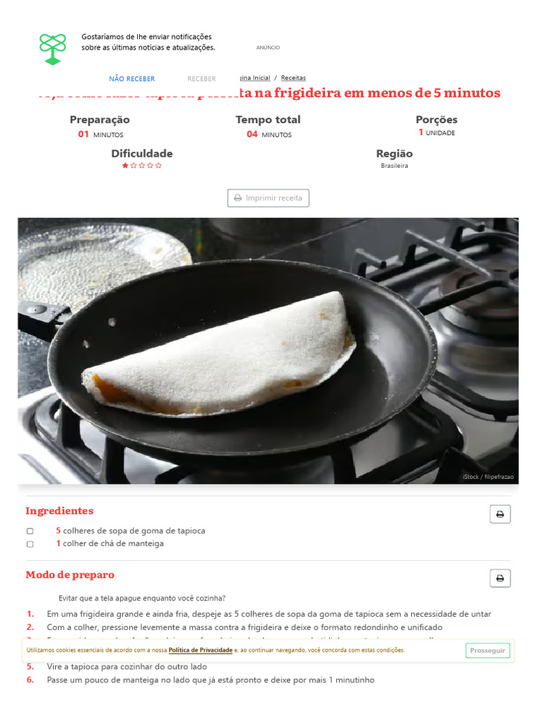 Como Fazer A Tapioca Perfeita Na Frigideira em Menos de 5 Minutos | PDF