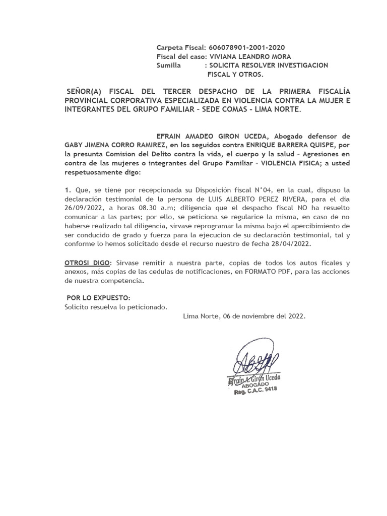 Gaby Jimena Corro Ramirez - Solicita Resolver Investigacion Fical y Otros | PDF