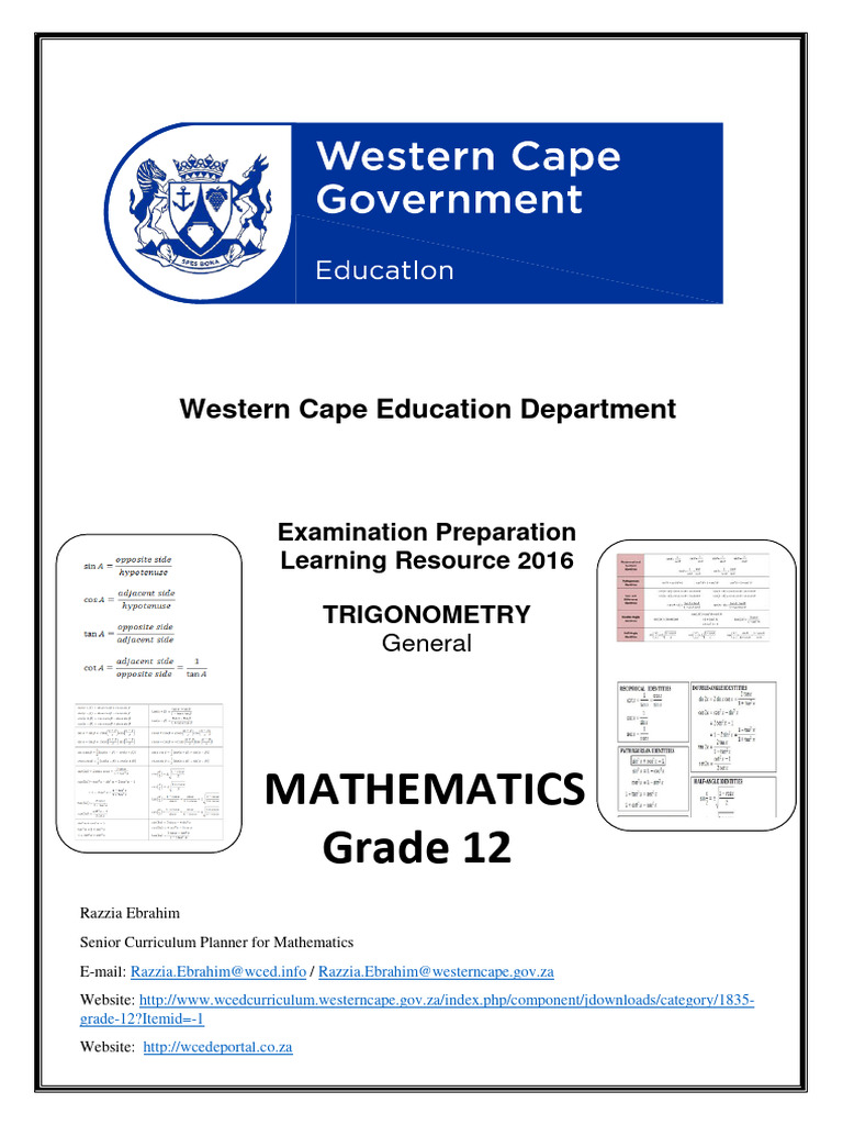 Grade 12 Trigonometry Past Papers | PDF | Trigonometric Functions ...