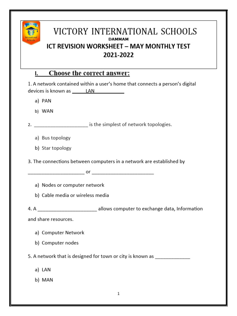 GRADE 6 - May Revision WORKSHEET | PDF | Network Topology | Computer ...