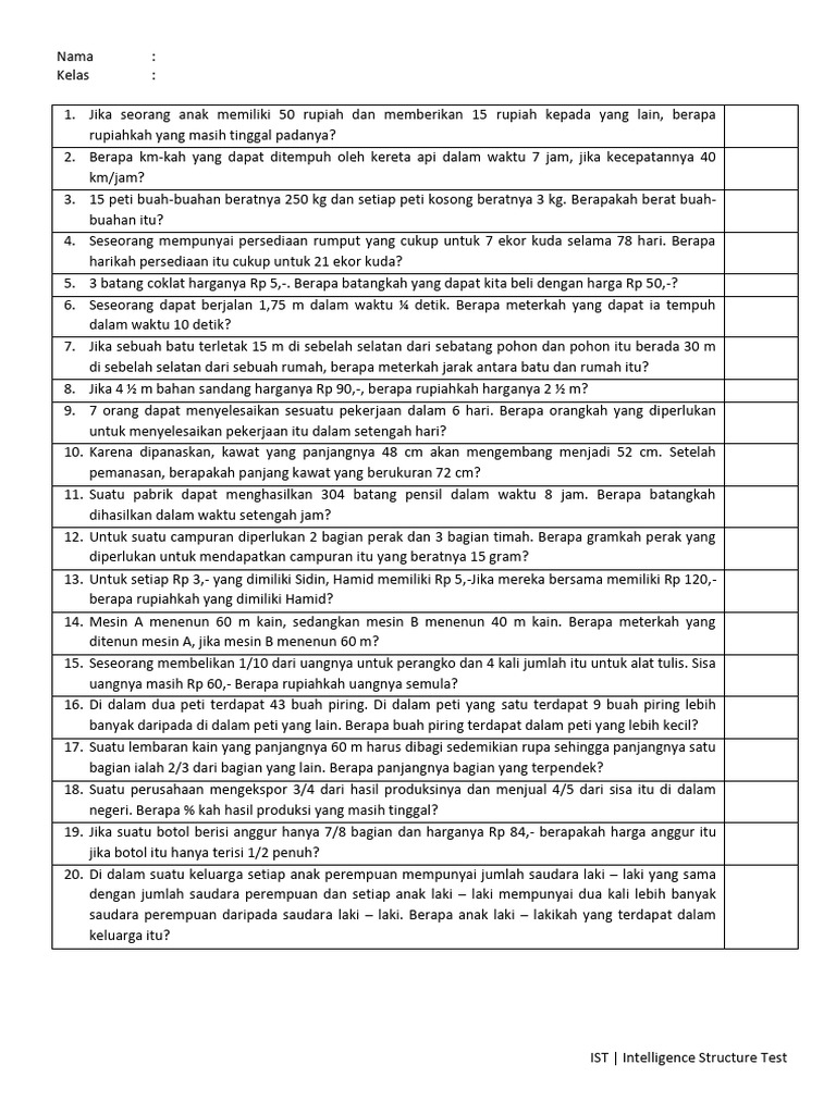Tes Struktur Intelijen: Soal Matematika | PDF