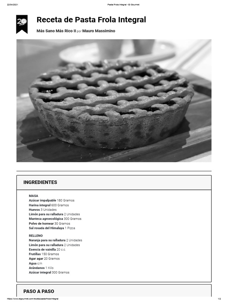Receta de Pasta Frola Integral | PDF | Cocina occidental | Cocina