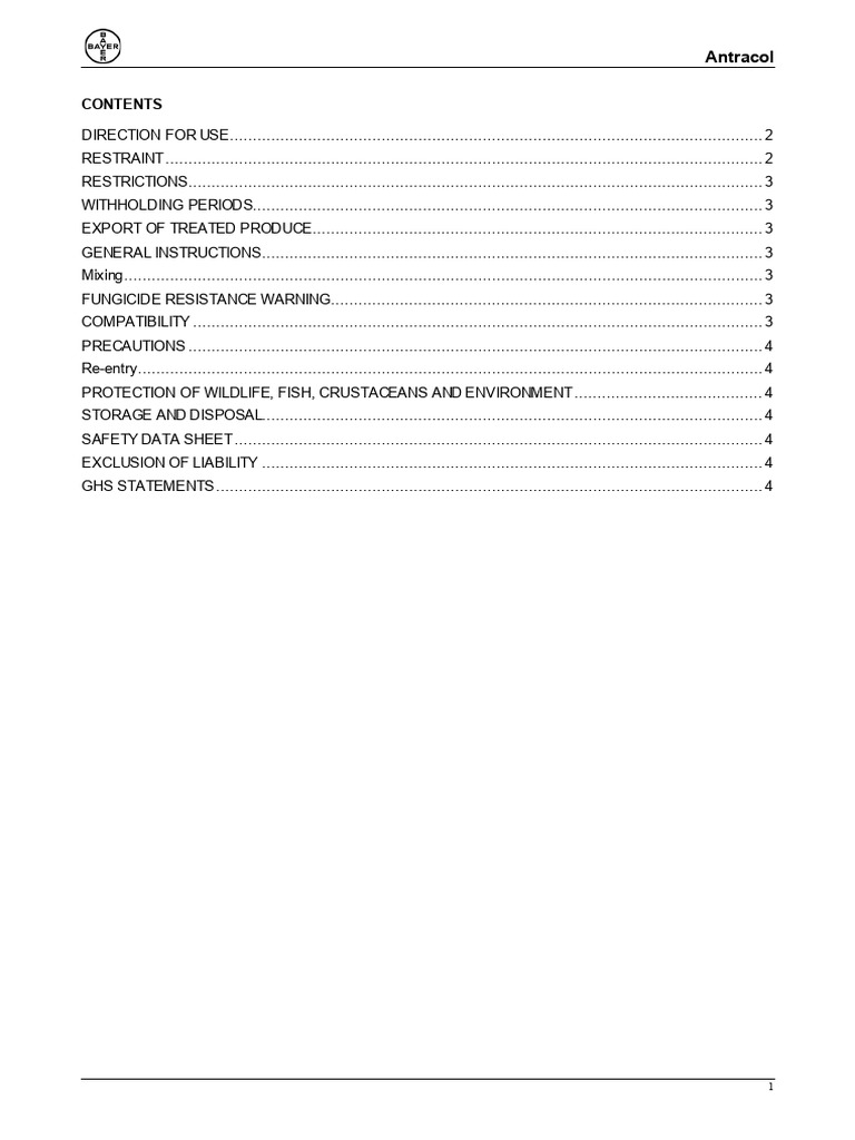 Antracol Fungicide Spray Product Label | PDF | Fungicide