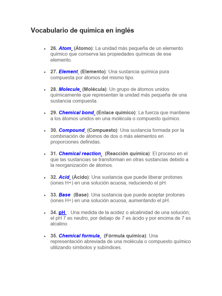 Vocabulario 1D | PDF | Química | Compuestos químicos