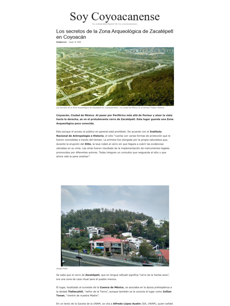 Los Secretos de La Zona Arqueológica de Zacatépetl en Coyoacán - Soy Coyoacanense | PDF | Viajes ...