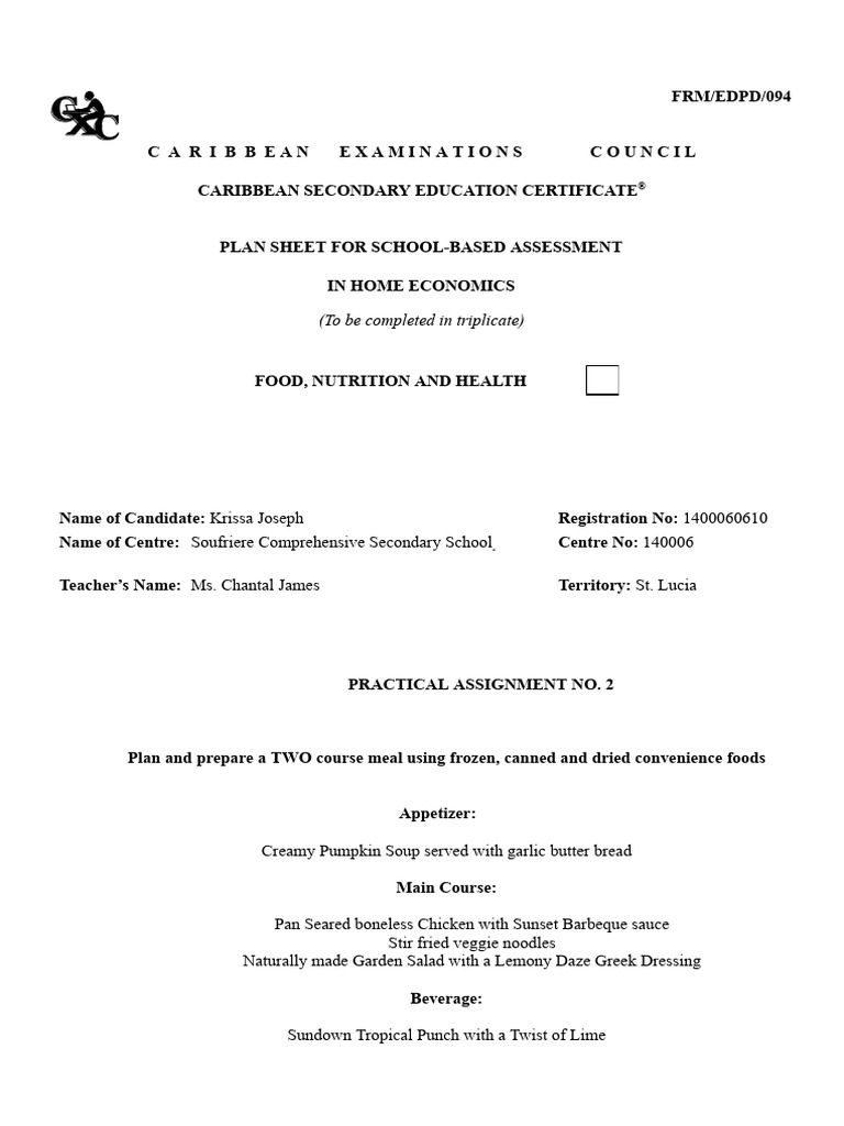 Krissa Joseph SBA 2 | PDF | Soup | Salad