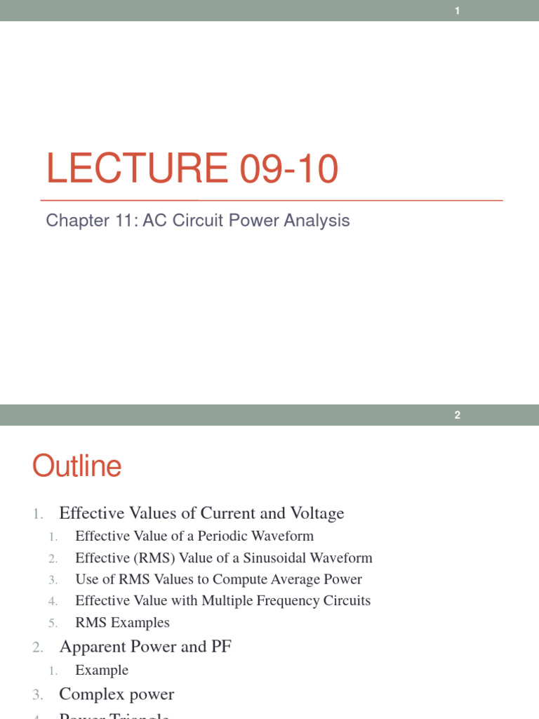 09-10 RMS Values, AP, PF, Complex Power | PDF | Ac Power | Root Mean Square