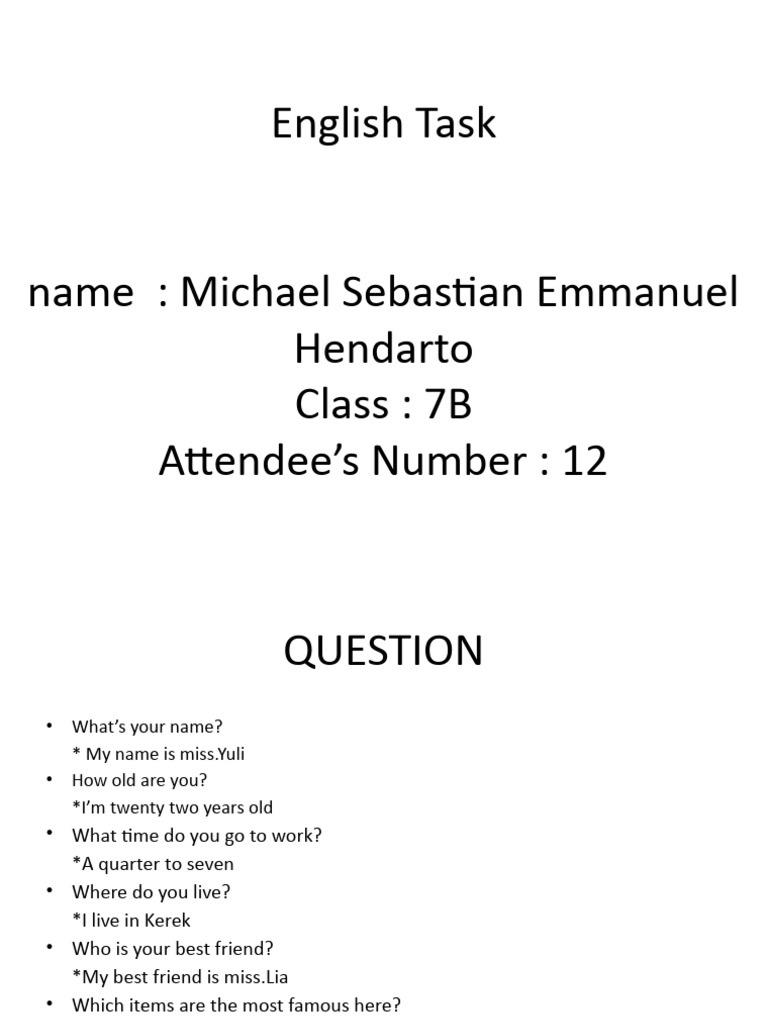 English Task Q&A for Class 7B | PDF