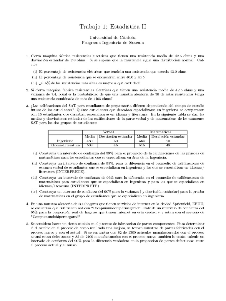 Trab 1 Estadisticaingsistema | Descargar gratis PDF | Desviación Estándar | Se sentó