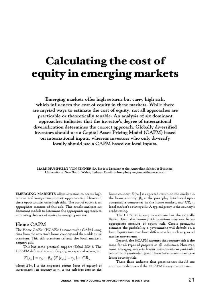 Estimating Cost of Equity in Emerging Markets | PDF | Capital Asset ...