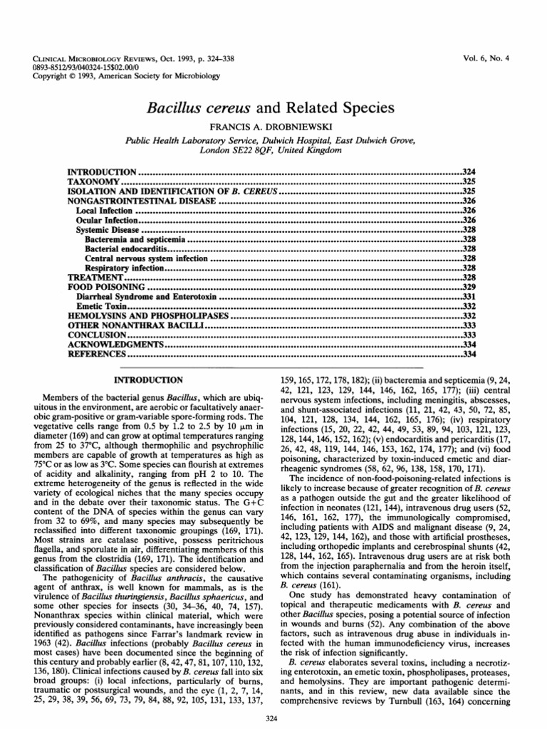 Bacillus Cereus and Related Species | Bacillus | Infection