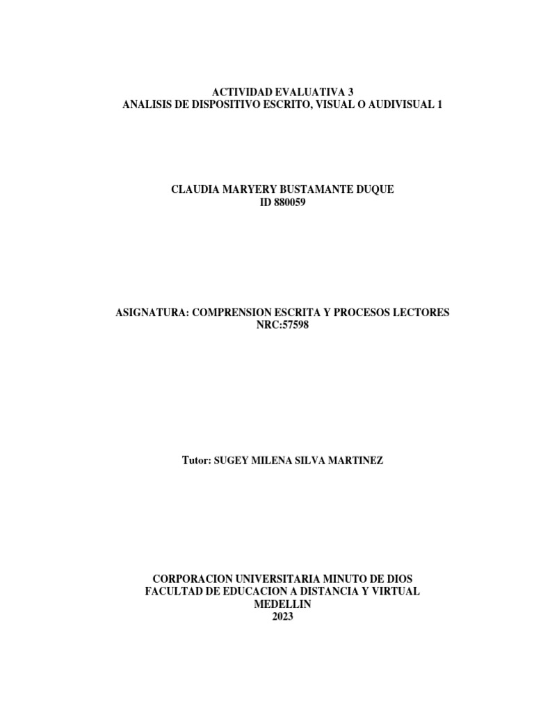Actividad Evaluativa 3 Compresion Lectora Sugey | PDF | Amor
