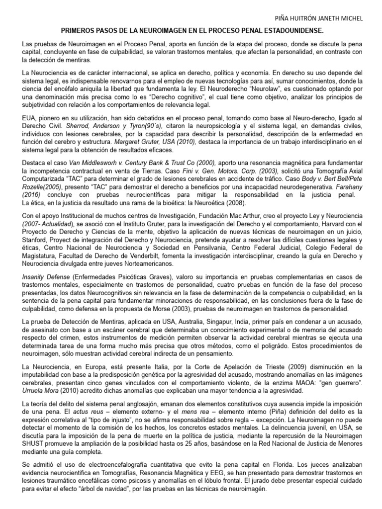 PRIMEROS PASOS DE LA NEUROIMAGEN EN EL PROCESO PENAL ESTADOUNIDENSE | PDF | Neuroimagen | Castigos