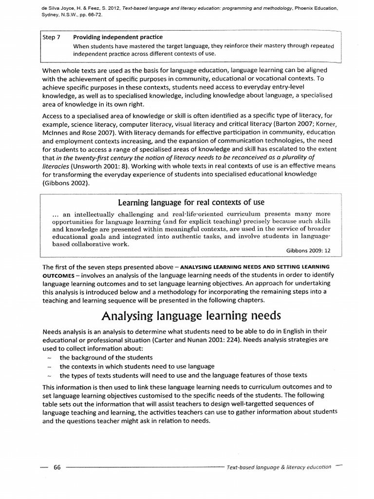 Ch3-Excerpt DeSilvaJoyce Analysing Language Learning Needs 2012 | PDF ...