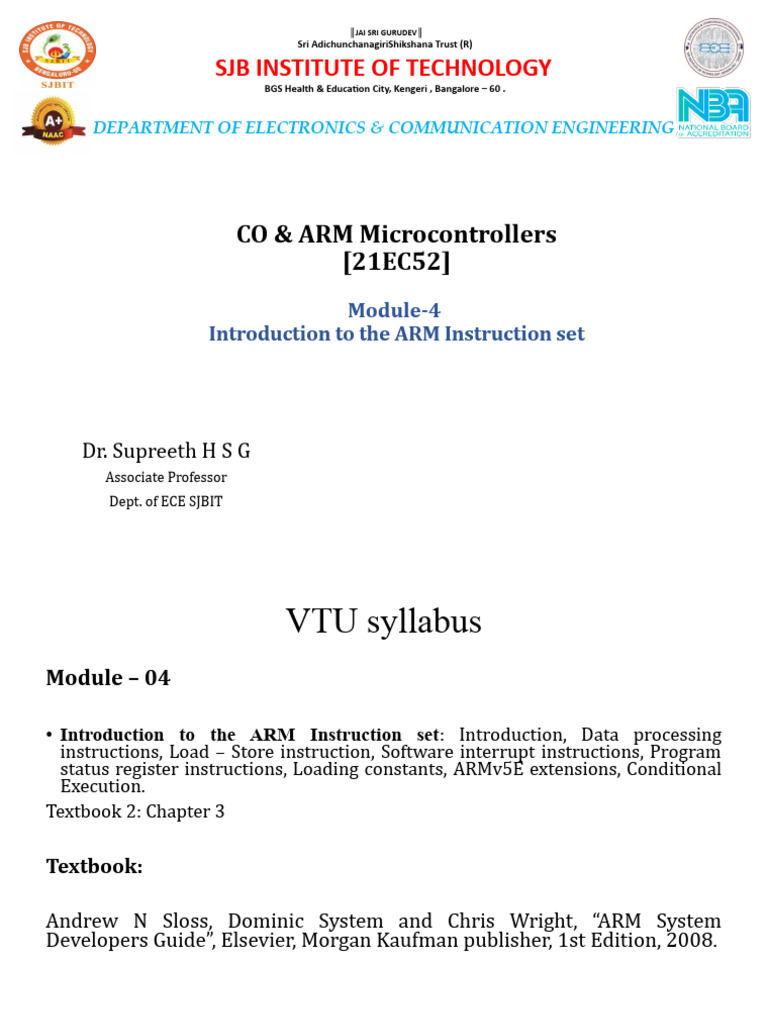 SJB Institute of Technology: CO & ARM Microcontrollers (21EC52) | PDF | Integrated Circuit ...