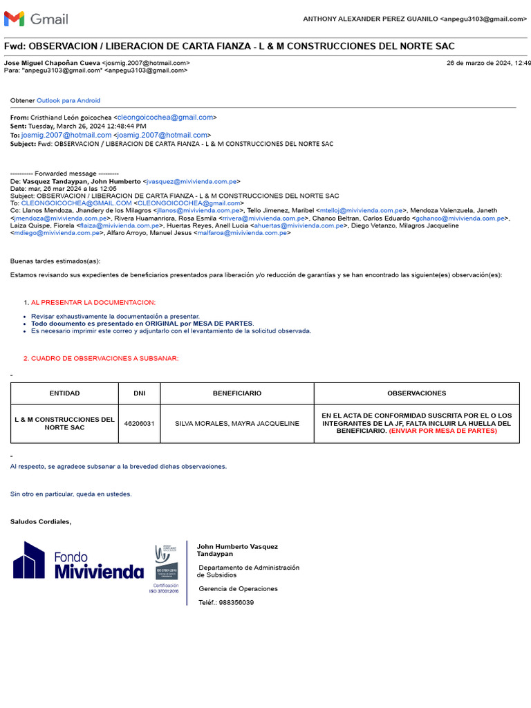 Correo de Observacion | PDF