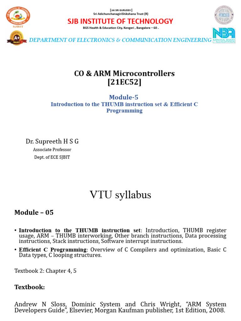 SJB Institute of Technology: CO & ARM Microcontrollers (21EC52) | PDF | 64 Bit Computing ...