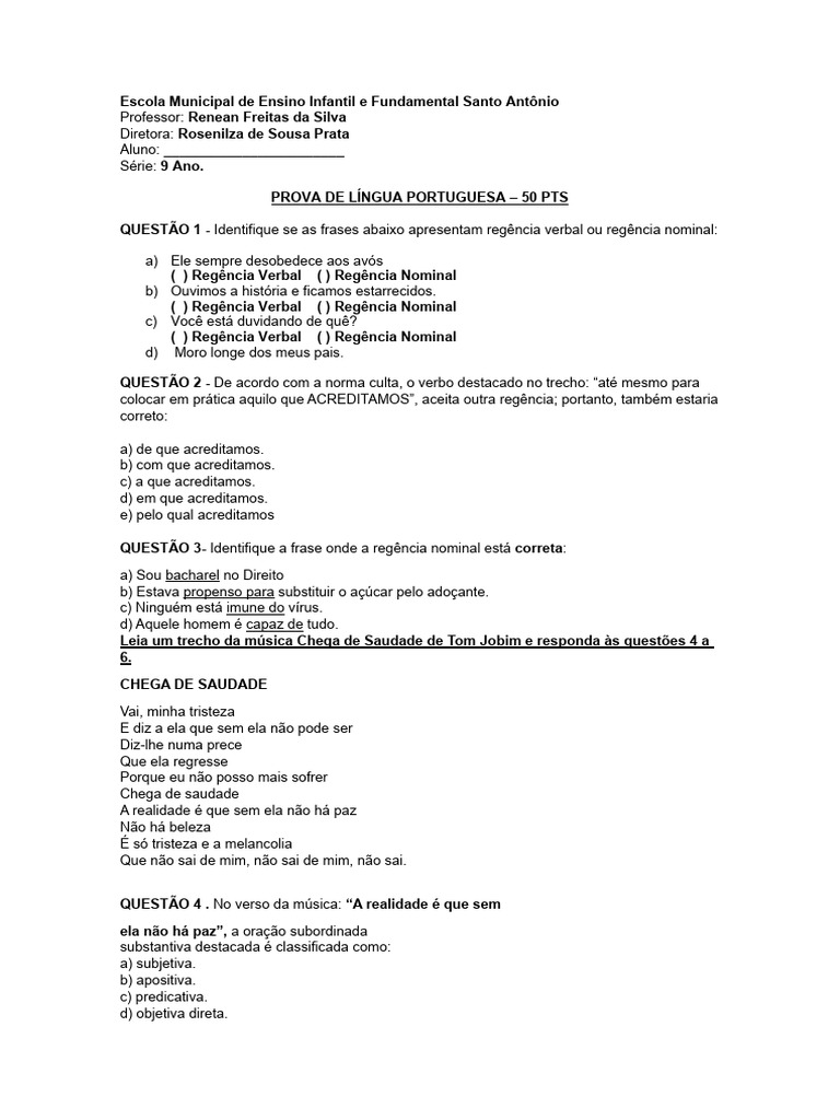 Prova 3B 9 Ano - Lingua Portuguesa | PDF | Linguística