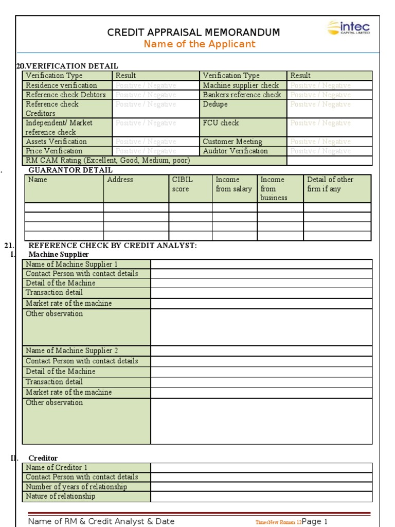 Credit CAM Format | PDF | Credit | Finance & Money Management