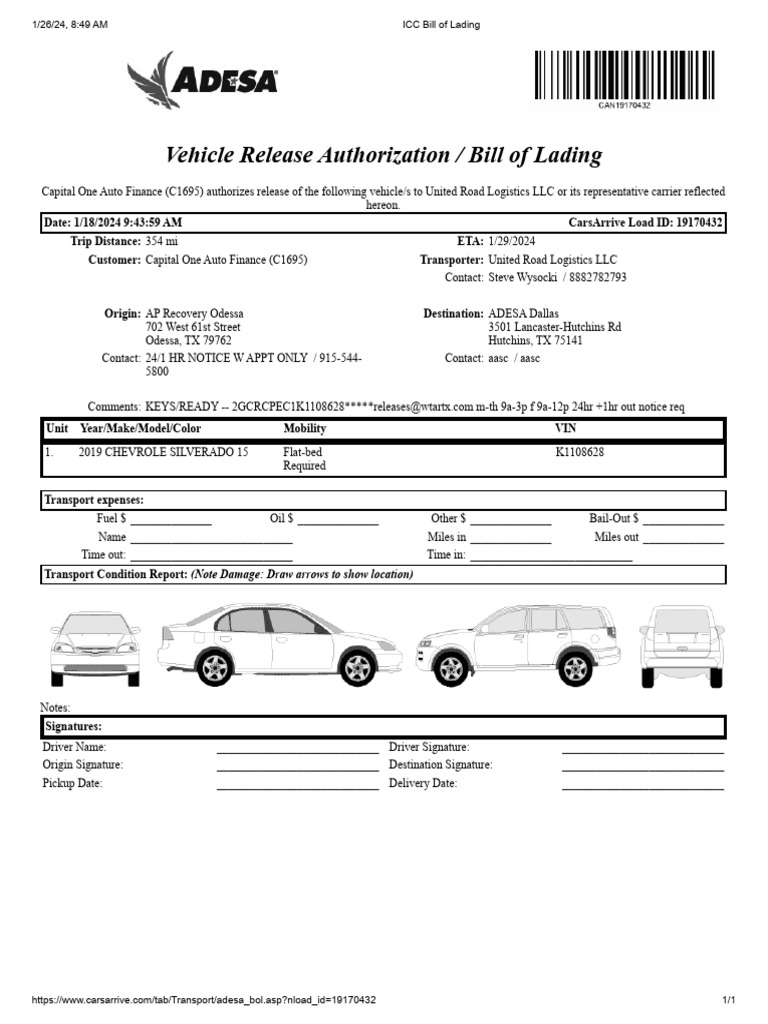 ICC Bill of Lading | PDF | Land Vehicles | Motor Vehicle