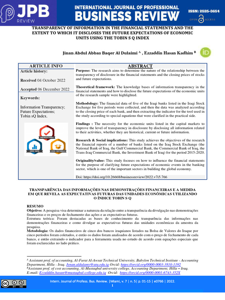 Financial Statement Transparency & Tobin's Q | PDF | Financial ...