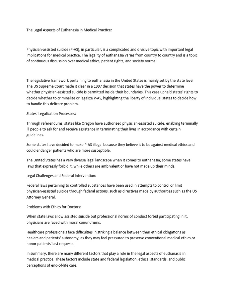 The Legal Aspects of Euthanasia in Medical Practice | PDF | Politics ...