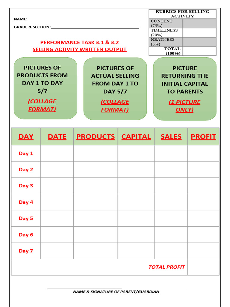 Selling Activity Performance Task Guide | PDF