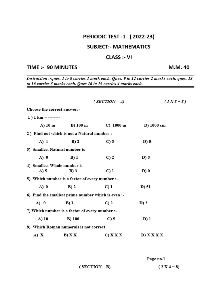 PT 1 2023 MATHS VI Mod | PDF | Numbers | Arithmetic