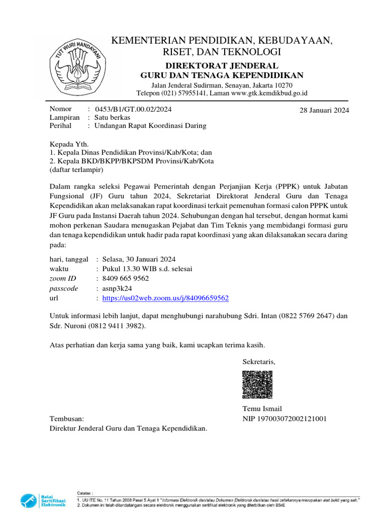 0453 - Undangan Rapat Daring Rakor Pemenuhan Formasi 2024_ok | PDF