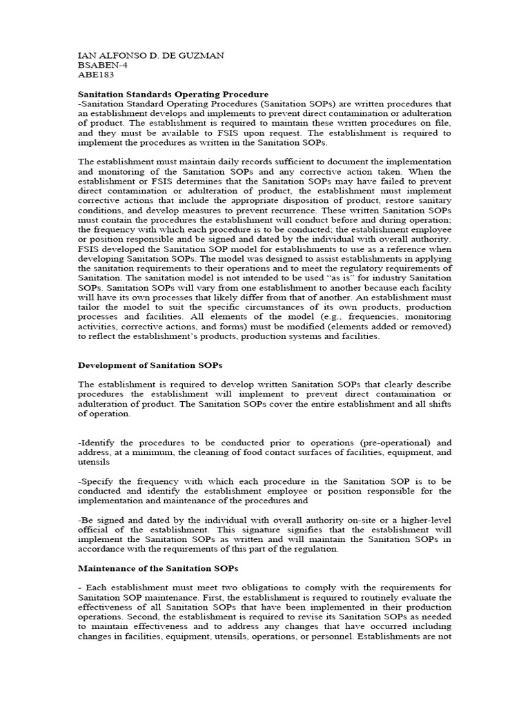 SSOP | PDF | Sanitation