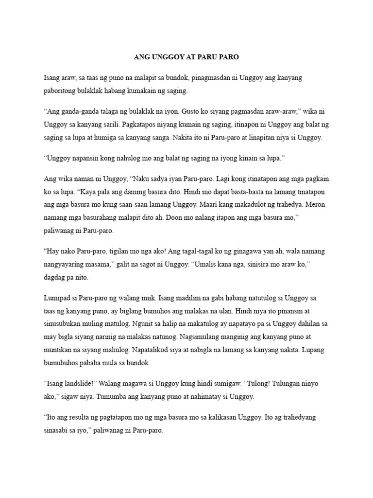 ANG UNGGOY AT PARU PARO | PDF