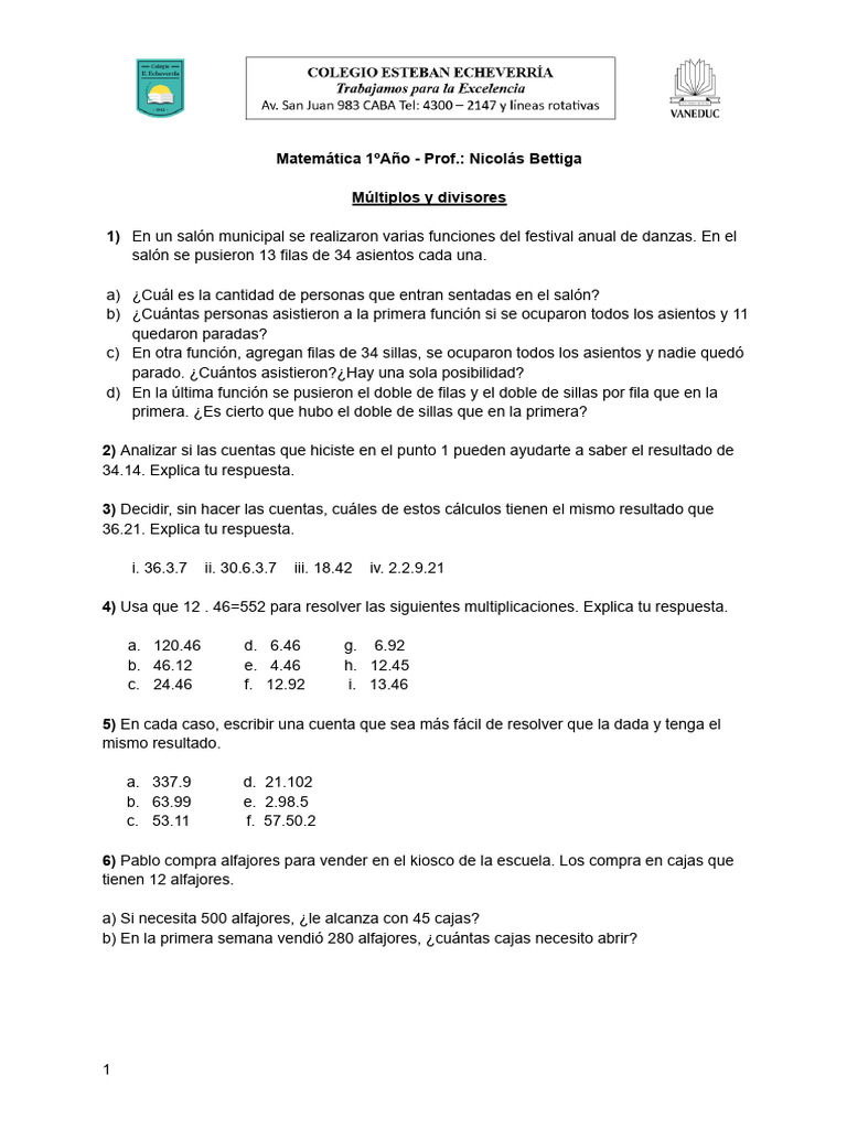 Múltiplos y Divisores | PDF | División (Matemáticas)