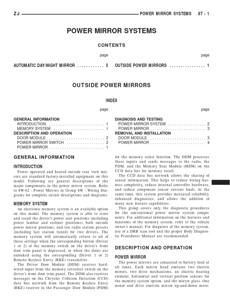 Power Mirror System Manual | PDF | Motor Vehicle | Vehicles