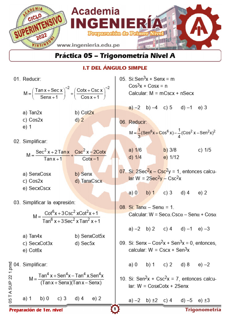 Práctica de Trigonometría Nivel A | PDF | Trigonometría | Geometría ...