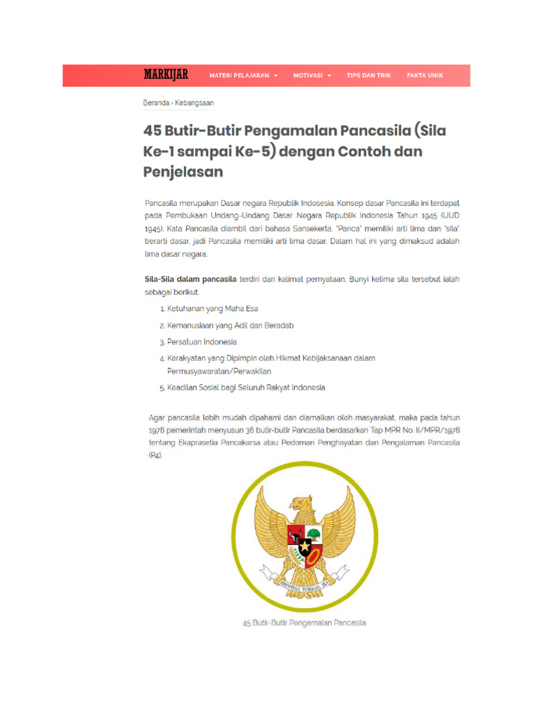45 Butir Pancasila Dan Contohnya | PDF