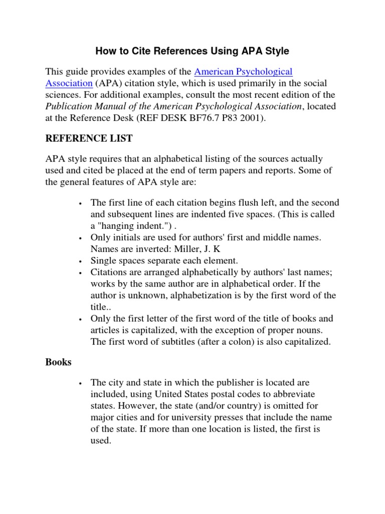 American Psychological Association: How To Cite References Using APA ...
