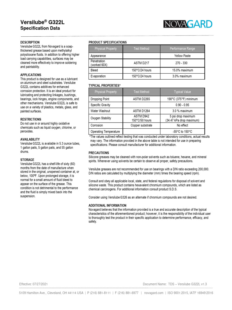 TDS Versilube G322L v1.3 | PDF | Corrosion | Materials