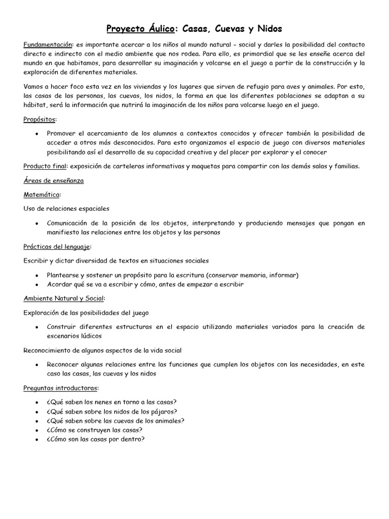 Proyecto Casas, Cuevas y Nidos | PDF | Nido | Aves